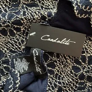 Dresses | Nwt Candalite Navy Gold Floral Midi Dress Large Dark Feminine ...